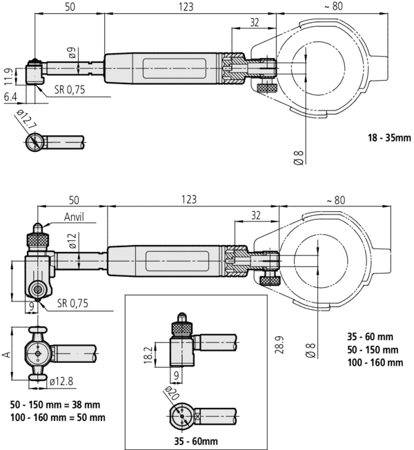 Mitutoyo | 511-788-20 | 2-Point Inside Measuring Instrument for Short ...