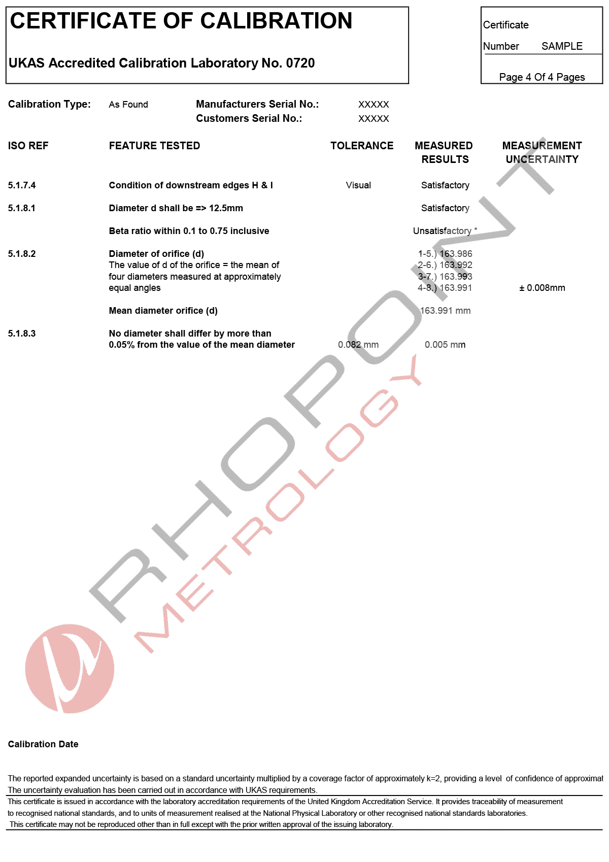 Orifice Plate Calibration from Rhopoint Metrology - UKAS (0720)