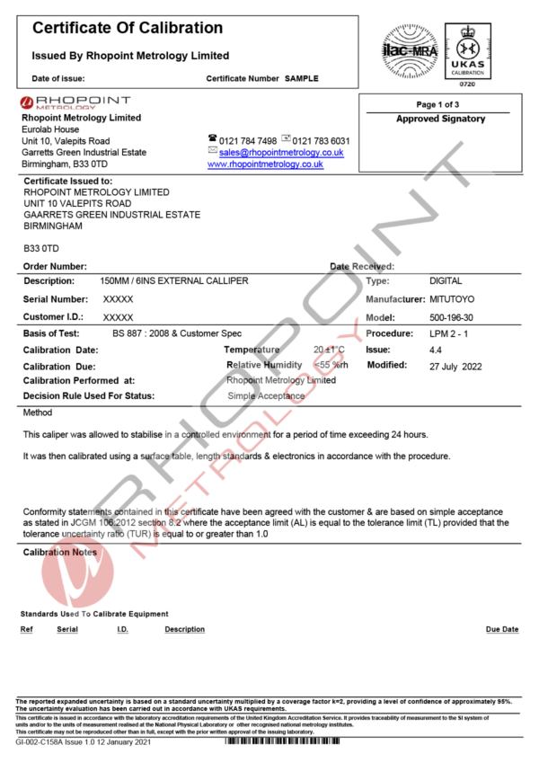 UKAS Calibration Services for Vernier Calipers